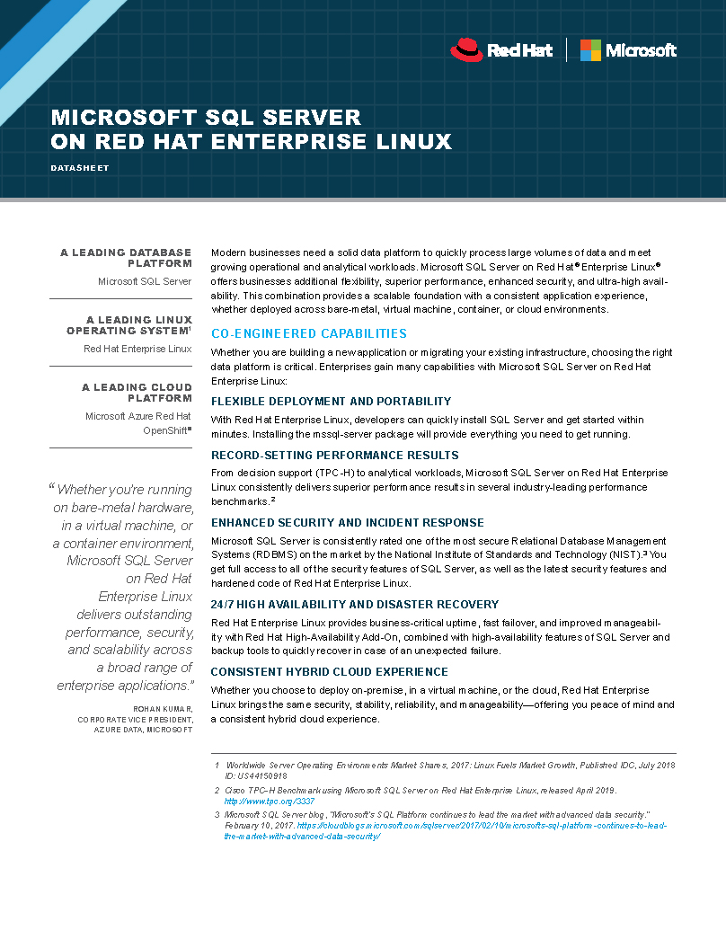 Microsoft SQL Server on Red Hat Enterprise Linux